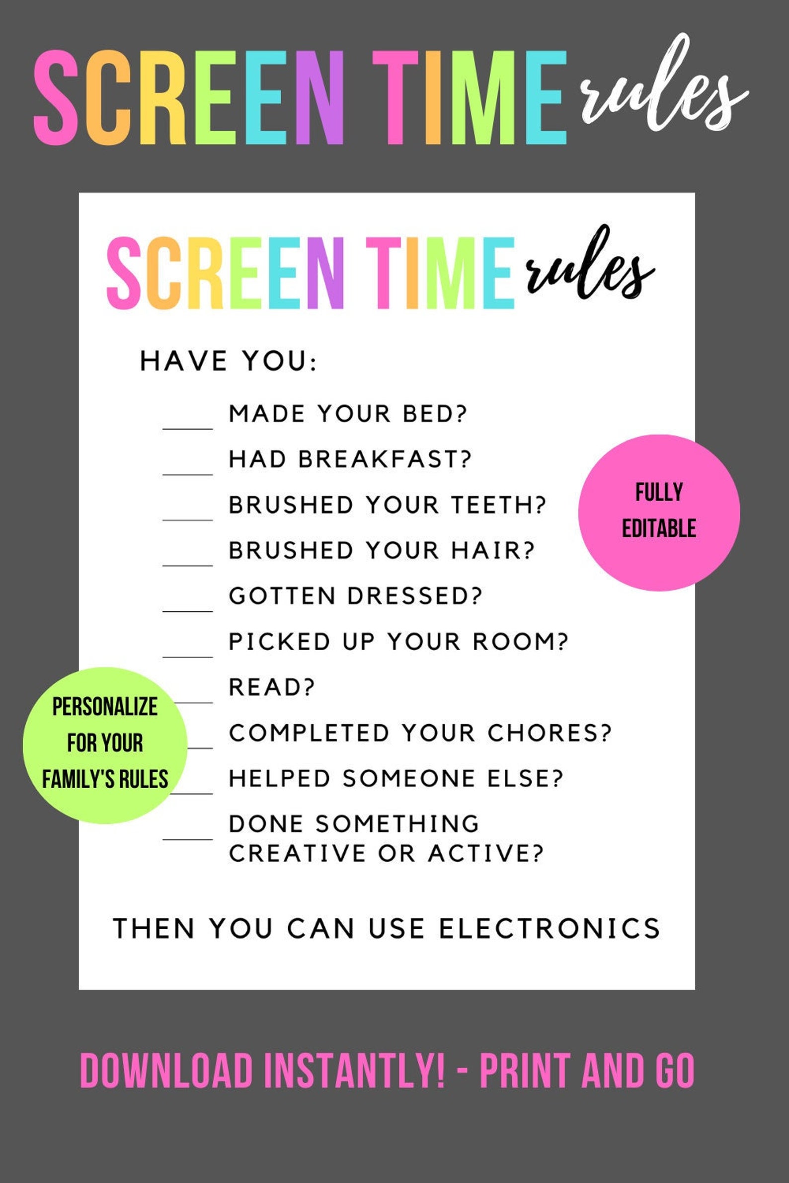 Printable Editable Screen Time Rules for Kids | Screentime Rules ...