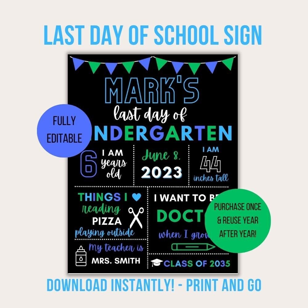 EDITABLE Last Day of School Printable Sign | Back to School | School ...