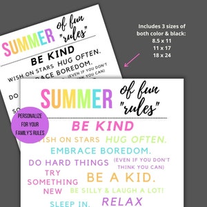 Editable Summer Fun Rules Printable | Kids Summer Planner (digital ...