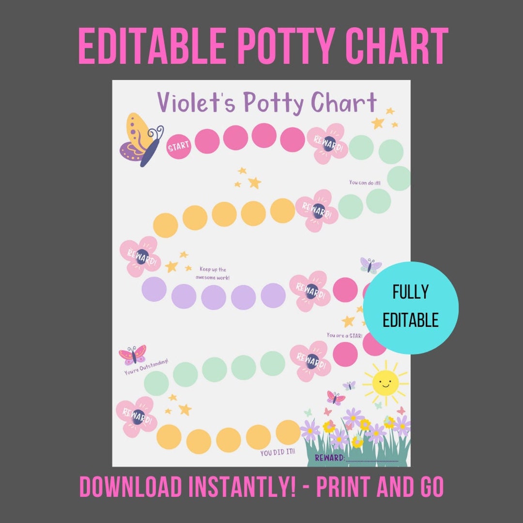 Editable Potty Chart Printable Butterfly Potty Chart for Girls Potty ...