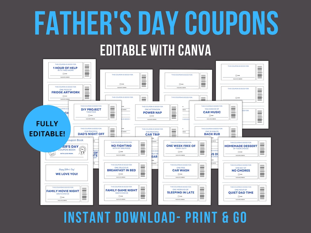Editable Fathers Day Coupons Printable | Fathers Day Coupon Book ...
