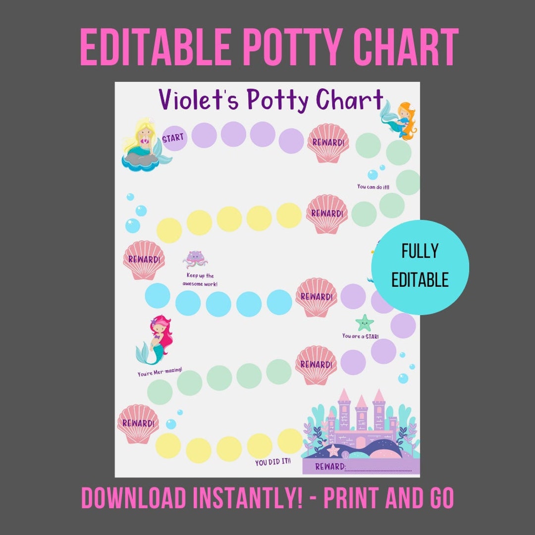 Editable Potty Chart | Printable Mermaid Potty Chart for Girls | Potty ...