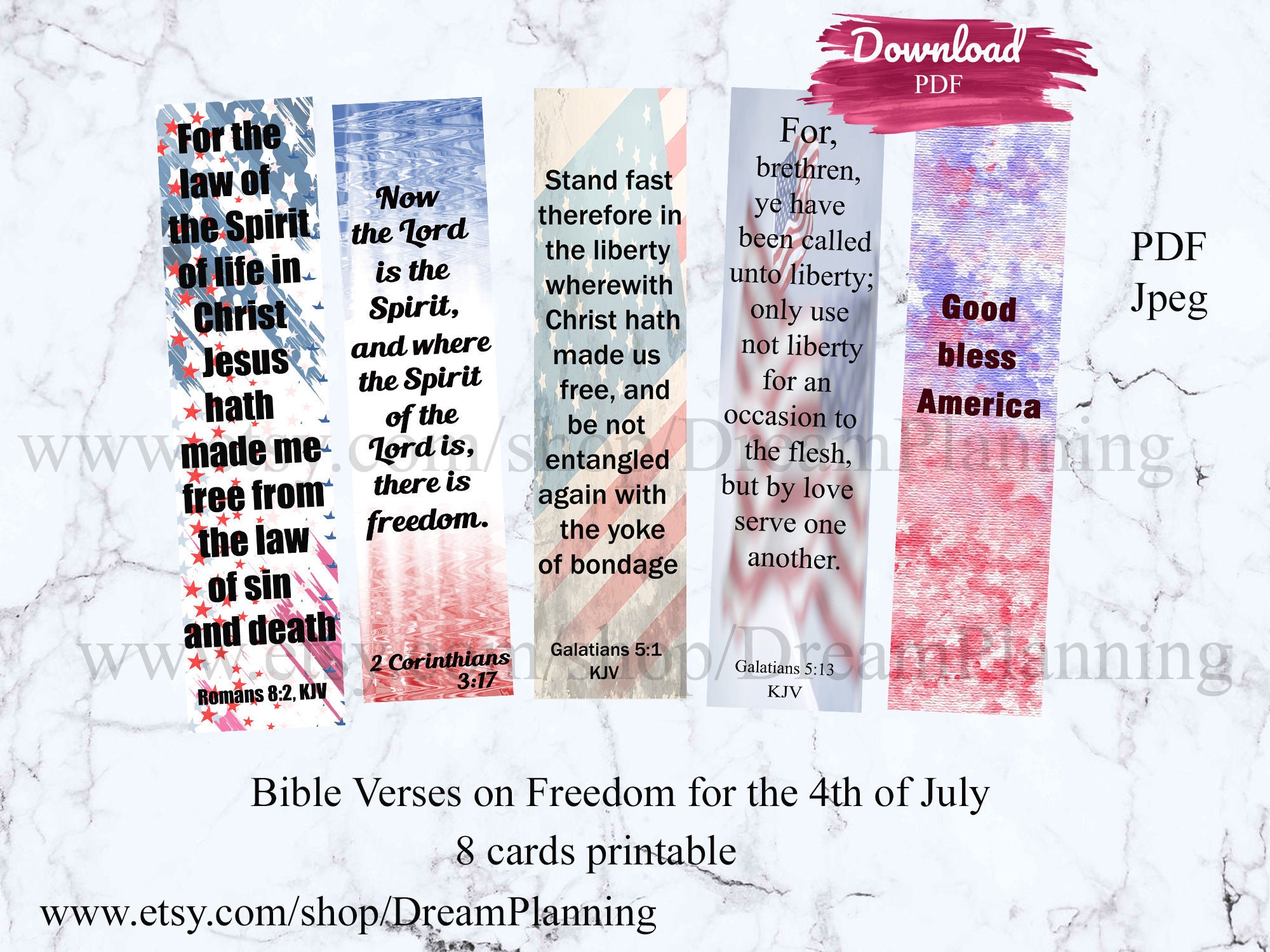 Independence Day Bible Verses Cards, Christian 4th of July Printable ...