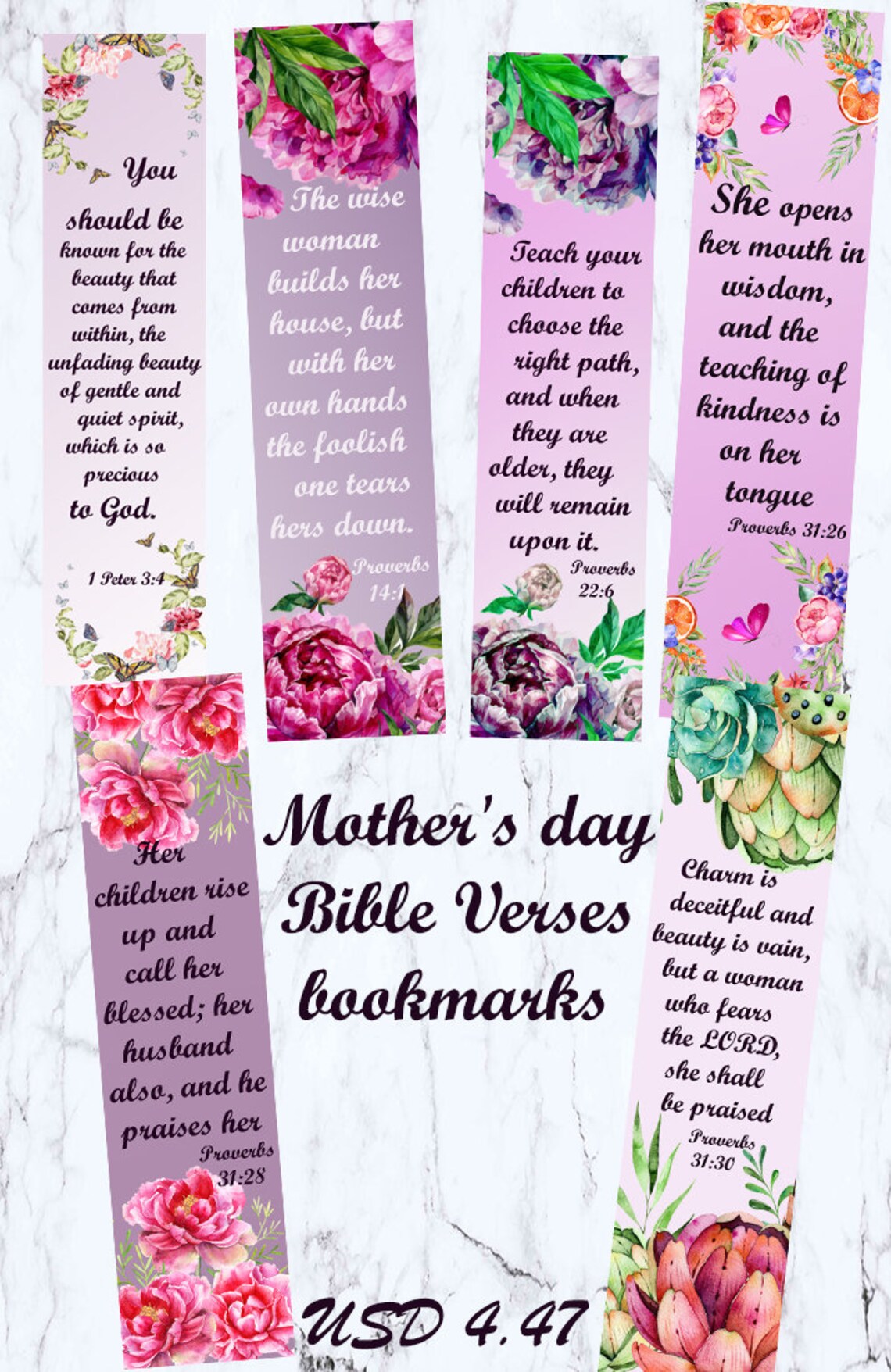 Mother's Day Bible Verses Bookmarks Christian Mother Day Bible ...