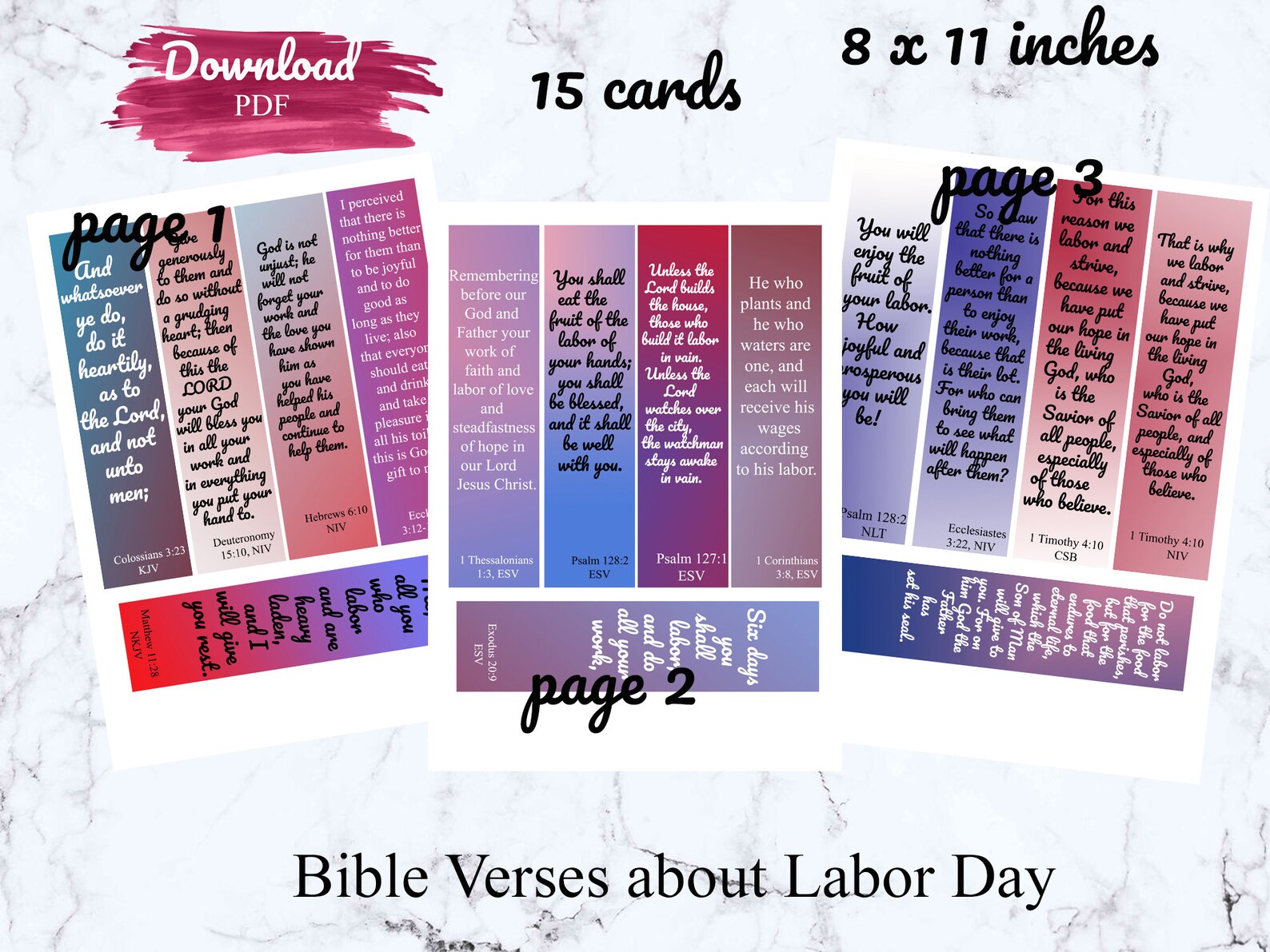 Labor Day Bible Verses Cards, Scripture Cards, Bible Verses Bookmarks ...