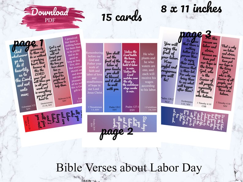 Labor Day Bible Verses Cards, Scripture Cards, Bible Verses Bookmarks ...