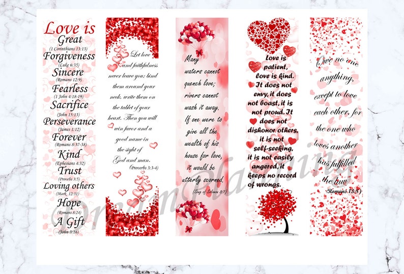 Valentine's Day Scripture Cards Valentine's Day Bookmarks Bible Memory ...