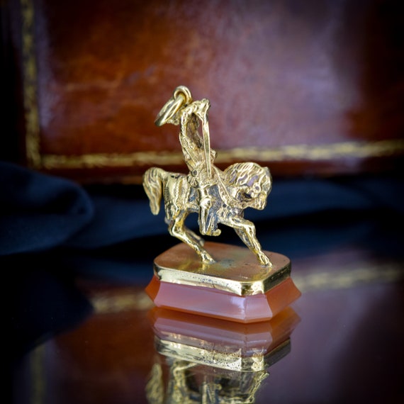 Antique Victorian Knight and Horse Fob Seal Pendant - Gem