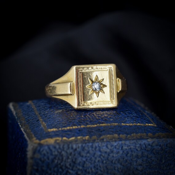Vintage Diamond Square 18ct Yellow Gold Signet Ring Dated 1940 Etsy