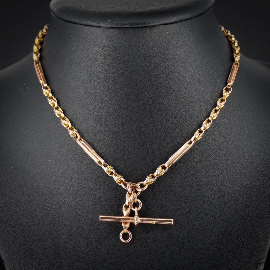 Antique 15 9ct Gold Fetter Knot Link Double Albert Watch Chain Necklace ...
