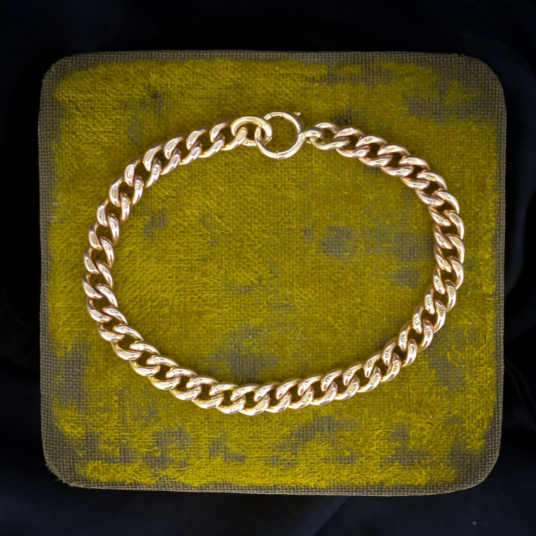 Antique Curb 9ct Yellow Gold Bracelet With Bolt Ring Fastener 7.5 - Etsy