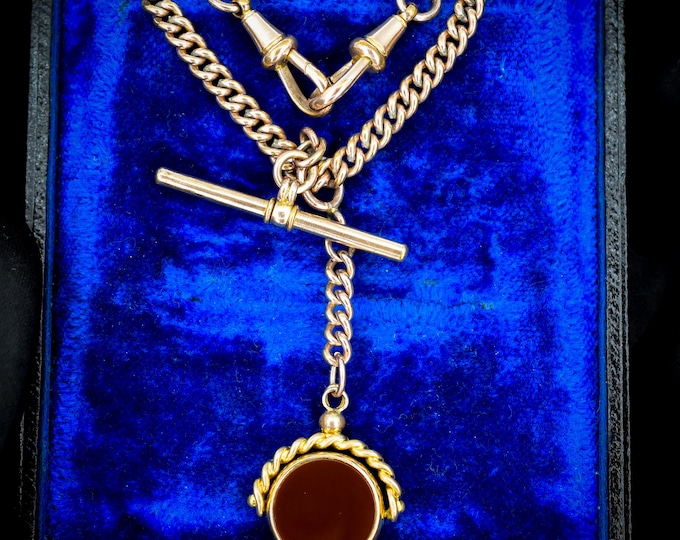 Antique Rolled Gold Curb Albert Chain Necklace | T-bar and Dog Clips ...