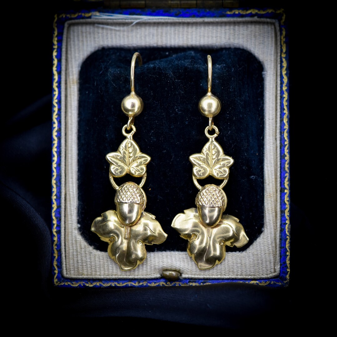 Antique Victorian 9ct 9K Yellow Gold Acorn Drop Dangle Earrings Circa ...