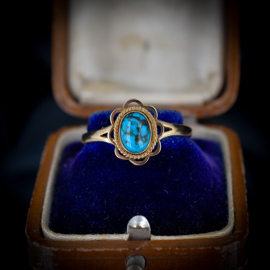 Vintage Style Matrix Turquoise Solitaire 9ct Yellow Gold Ring - Etsy