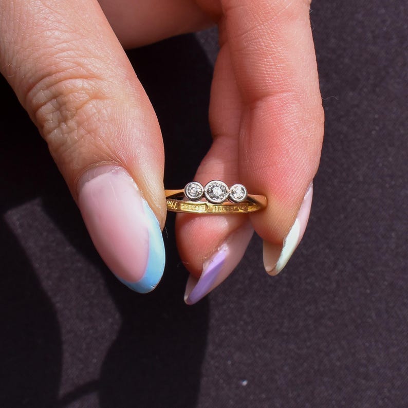 Antique Old Cut Diamond Bezel Set Three Stone 18ct Yellow Gold Ring - Etsy