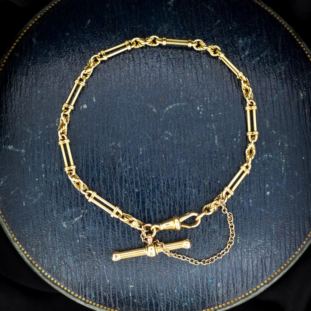 Antique 18ct Gold Victorian Trombone Fetter Link Bracelet 7 - Etsy