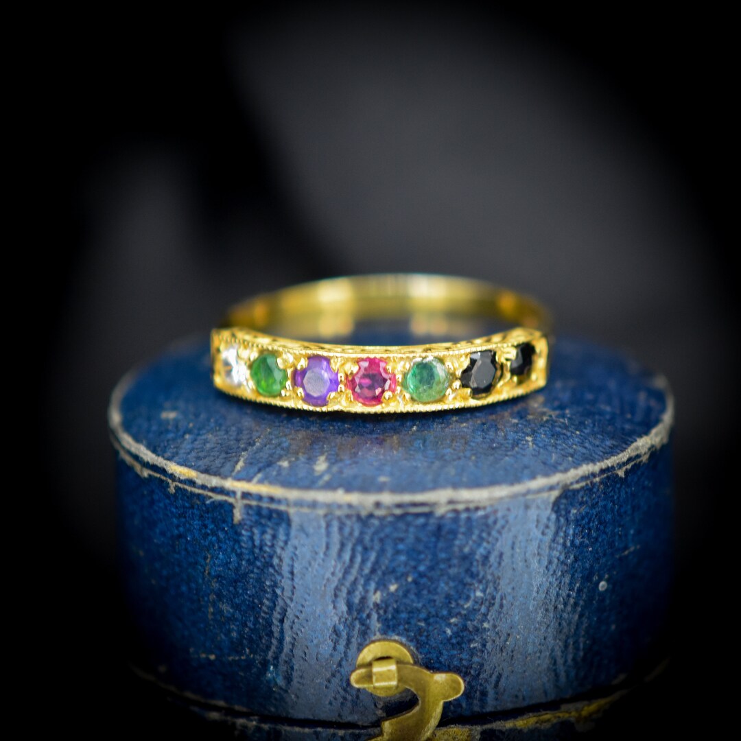 DEAREST Acrostic Multi Gemstone Gold on Silver Ring Band - Etsy
