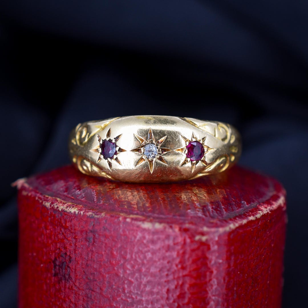 Antique Ruby Diamond Starburst 18ct Gold Gypsy Band Ring Dated 1908 - Etsy