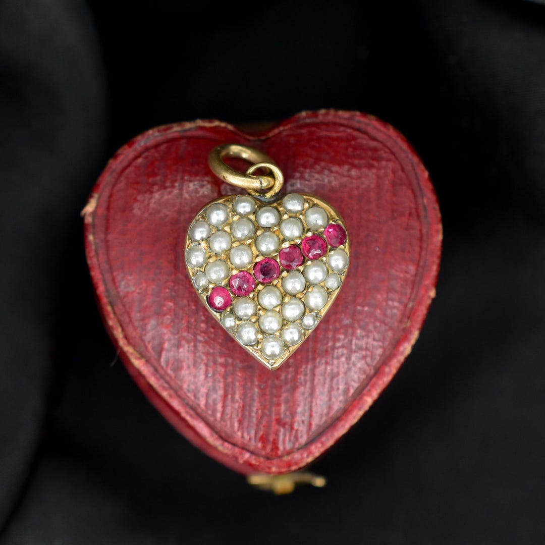 Antique Pave Pearl and Paste Heart Pendant Charm - Etsy
