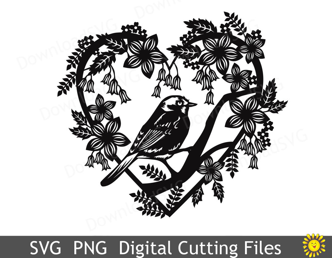 SVG Bird in the Heart Cutting File for Vinyl Transfer Cricut Silhouette ...
