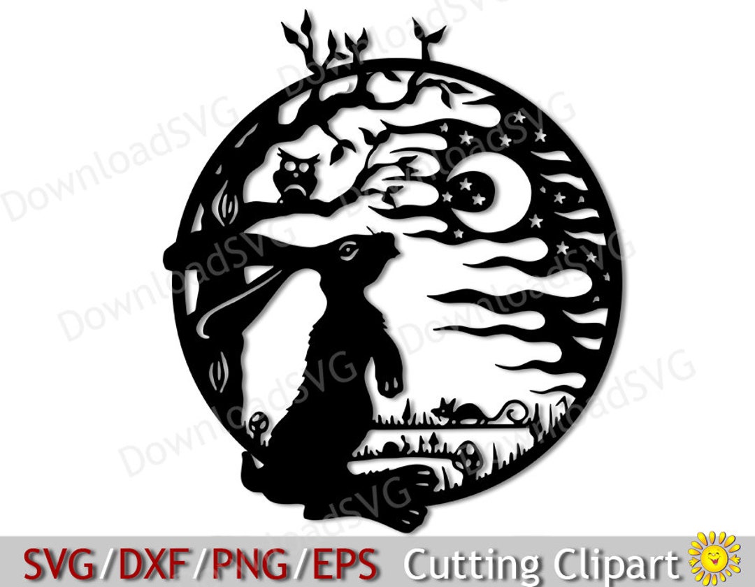 SVG Vector Hare and Moon Cutting File for Vinyl Transfer Cricut ...