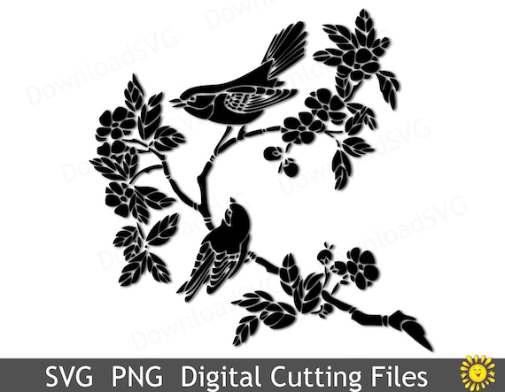 SVG Cutting File Two Bird on a Tree Cricut Silhouette Digital - Etsy