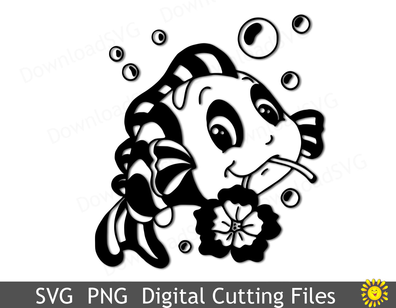 SVG PNG Cutting File Cute Fish With Flower Vinyl Transfer Cricut ...