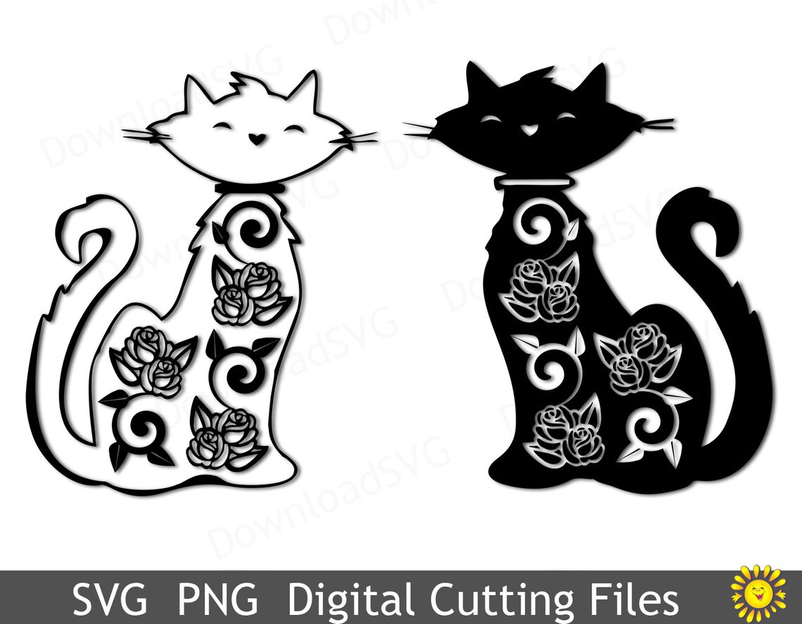 Smiling Cat SVG, Floral Design, Cricut Silhouette (digital File) - Etsy