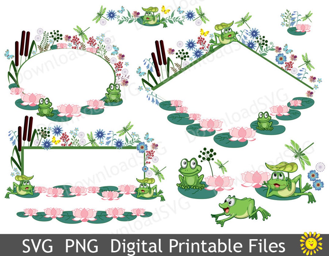 SVG PNG Bundle Clipart Funny Frog Frames Wreaths 9 Decoration Elements ...