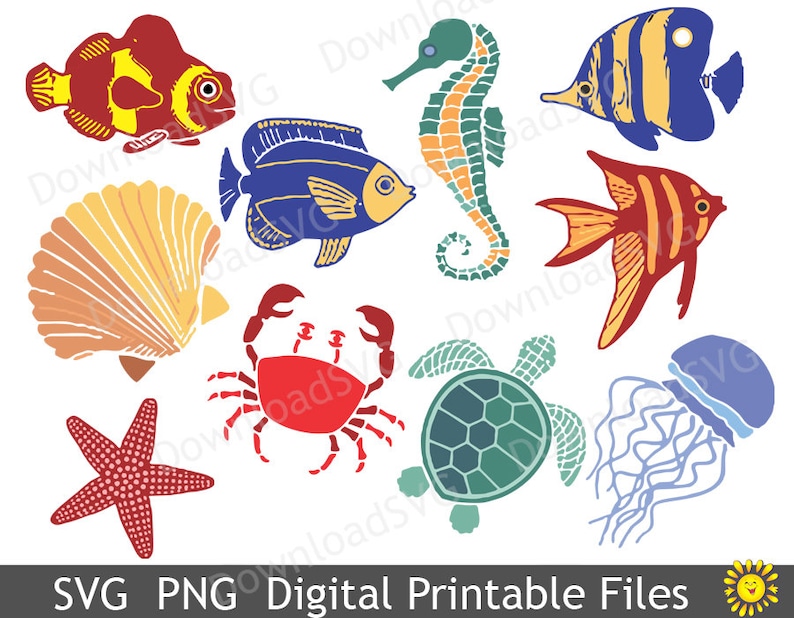 SVG PNG Cutting Files Vinyl Transfer Sea Life Cricut - Etsy