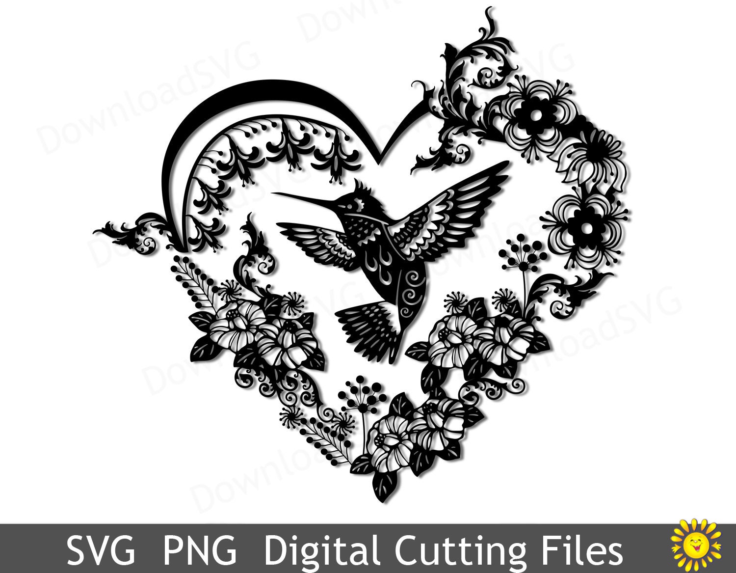 SVG PNG Cutting File Template Hummingbird Heart Vector Decal Cricut ...