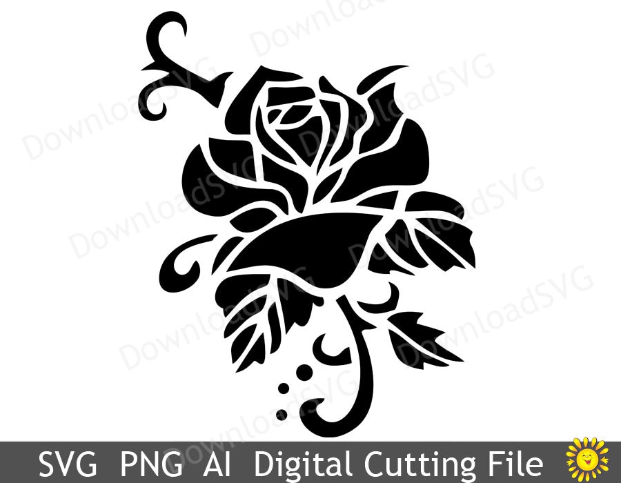 Rose SVG, Vector Floral Cut File for Cricut, Silhouette (digital ...