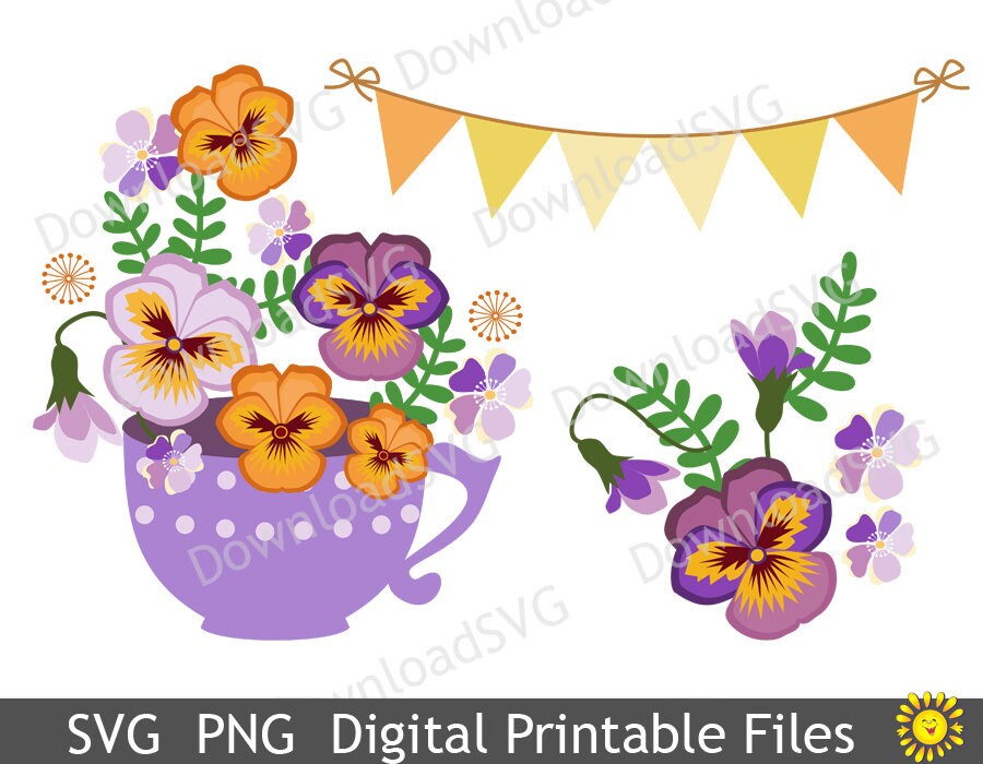 Bundle SVG PNG Happy Birthday Pansy Decorations Floral - Etsy