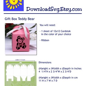 DIY SVG Cutting File Template Gift Box Teddy Bear Cricut Silhouette ...
