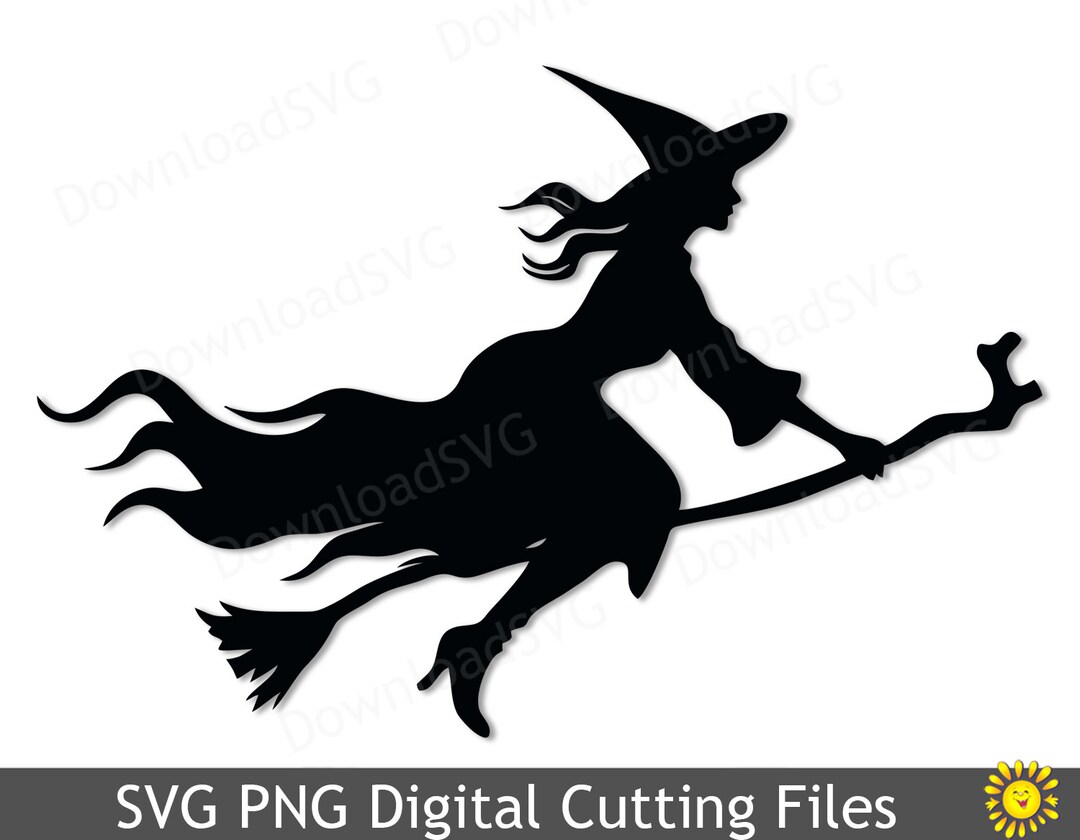 Witch on a Broom Designs SVG Halloween One Piece Cutting File Template ...