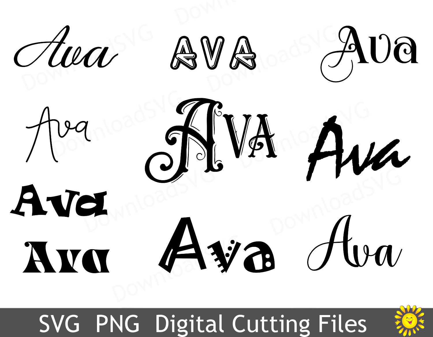 SVG PNG Cutting Files Template Girl Name Ava Vector Decal Cricut ...