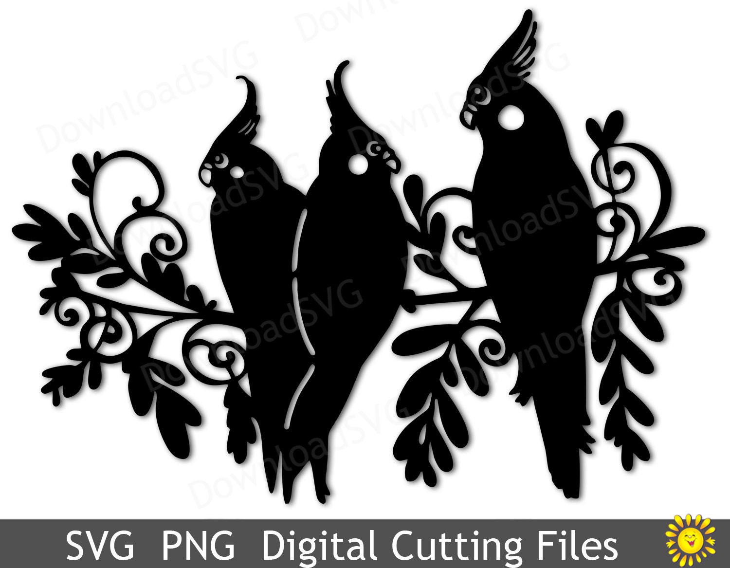 SVG Cutting File Template Parrots on Branch Cricut Silhouette - Etsy