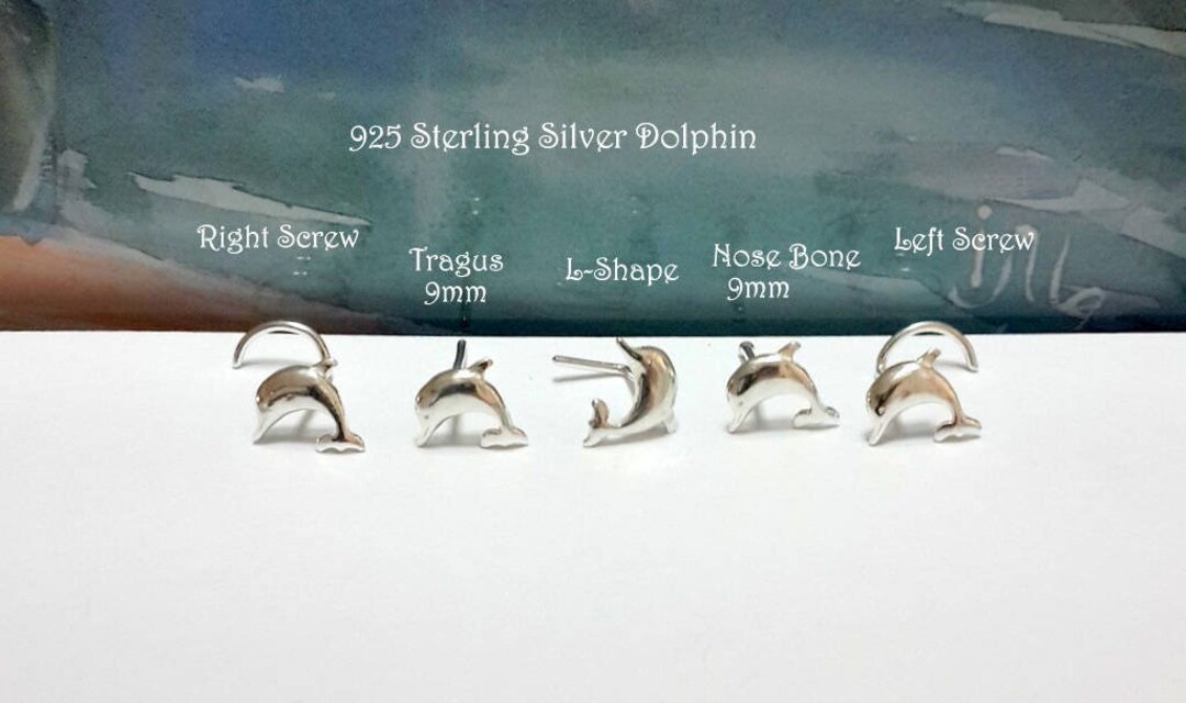 22g 20g 18g 16g Sterling Silver Dolphin Nose Stud, Silver Nose Screw, Nose Bone,l-shaped,tragus ...