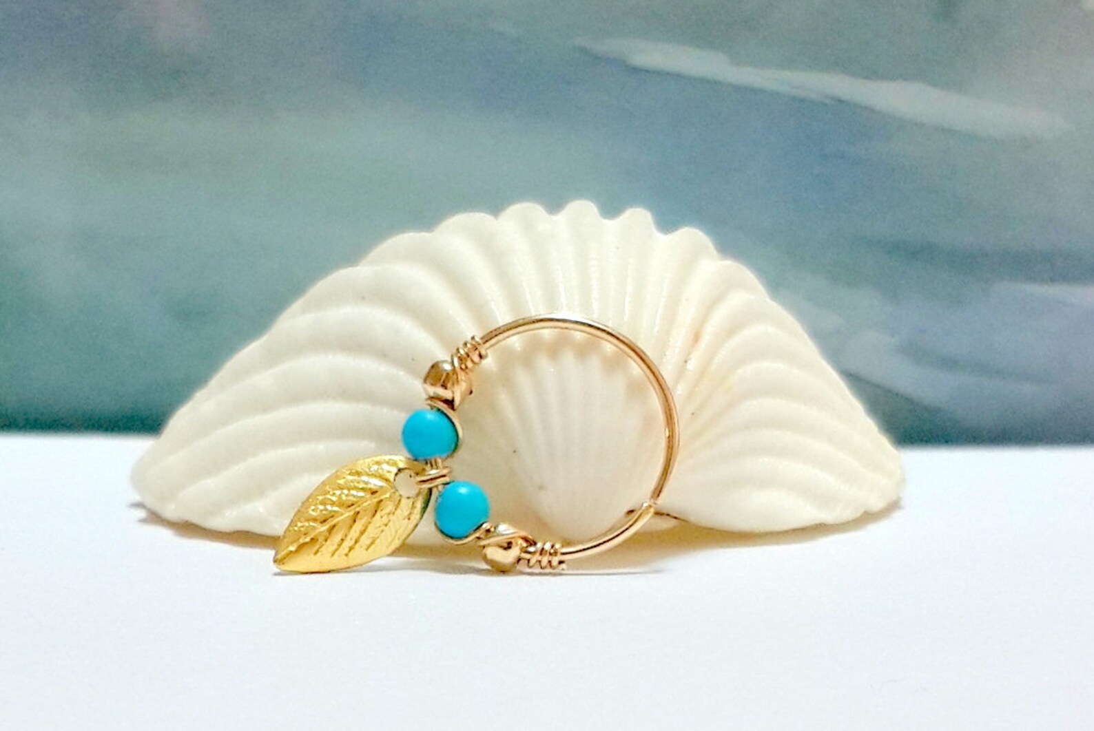 Turquoise Gold Leaf Helix Hoopcartilage Earring Garnet Conch - Etsy