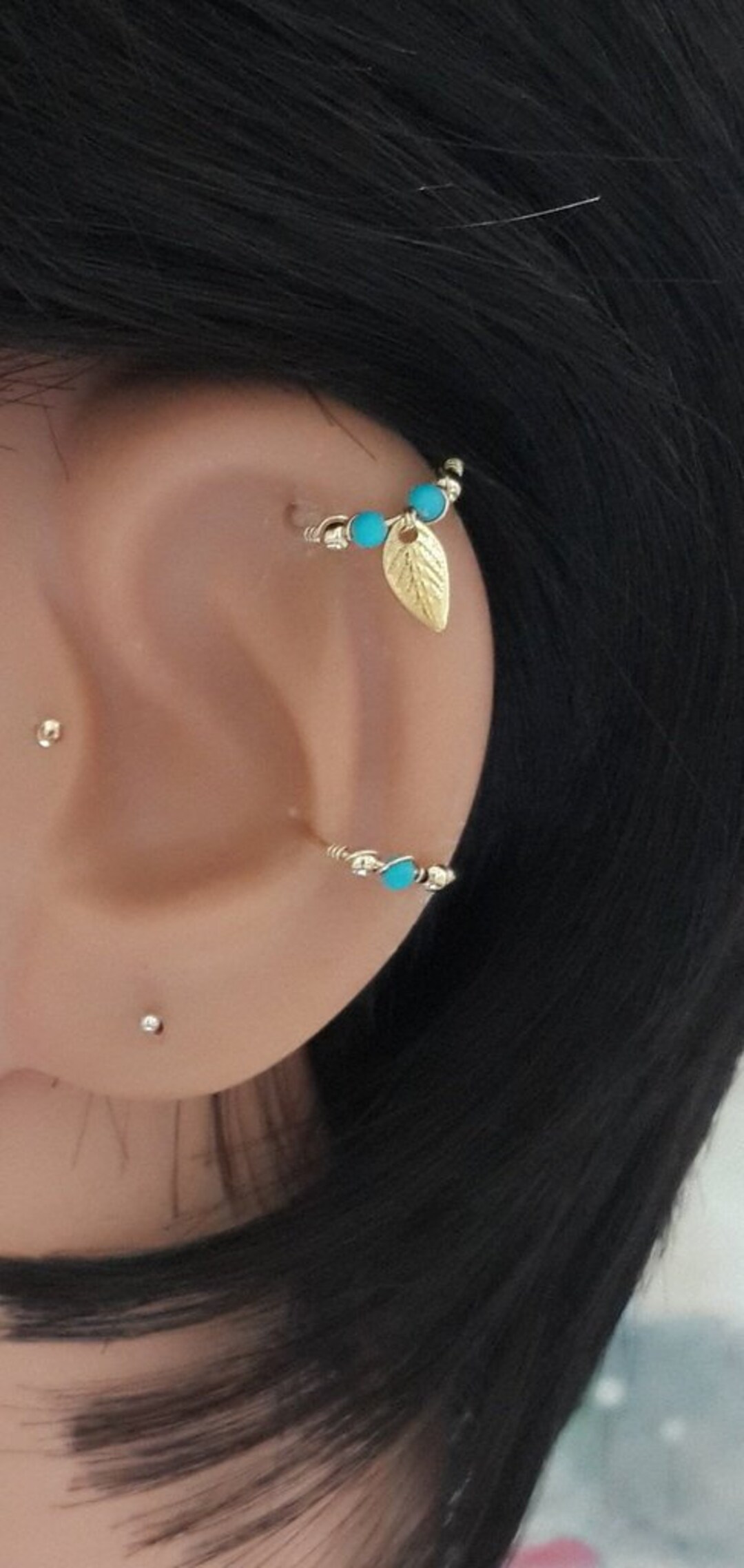 Turquoise Gold Leaf Helix Hoop,cartilage Earring, Garnet Conch Hoop ...