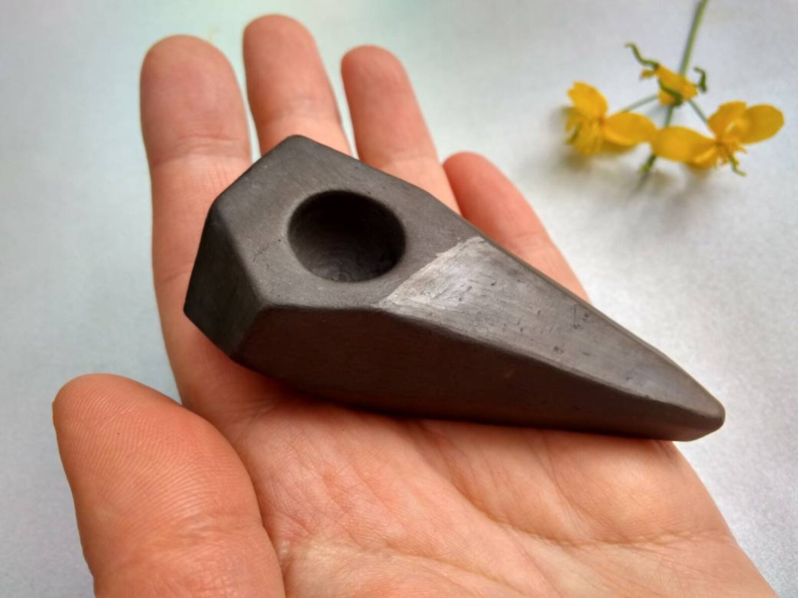 Black ceramic smoking pipe. Asimetric modern pocket pipe. | Etsy