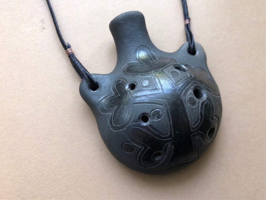 Handmade Ceramic Ocarina With Medieval Ornament. Handcrafted Clay Flute ...