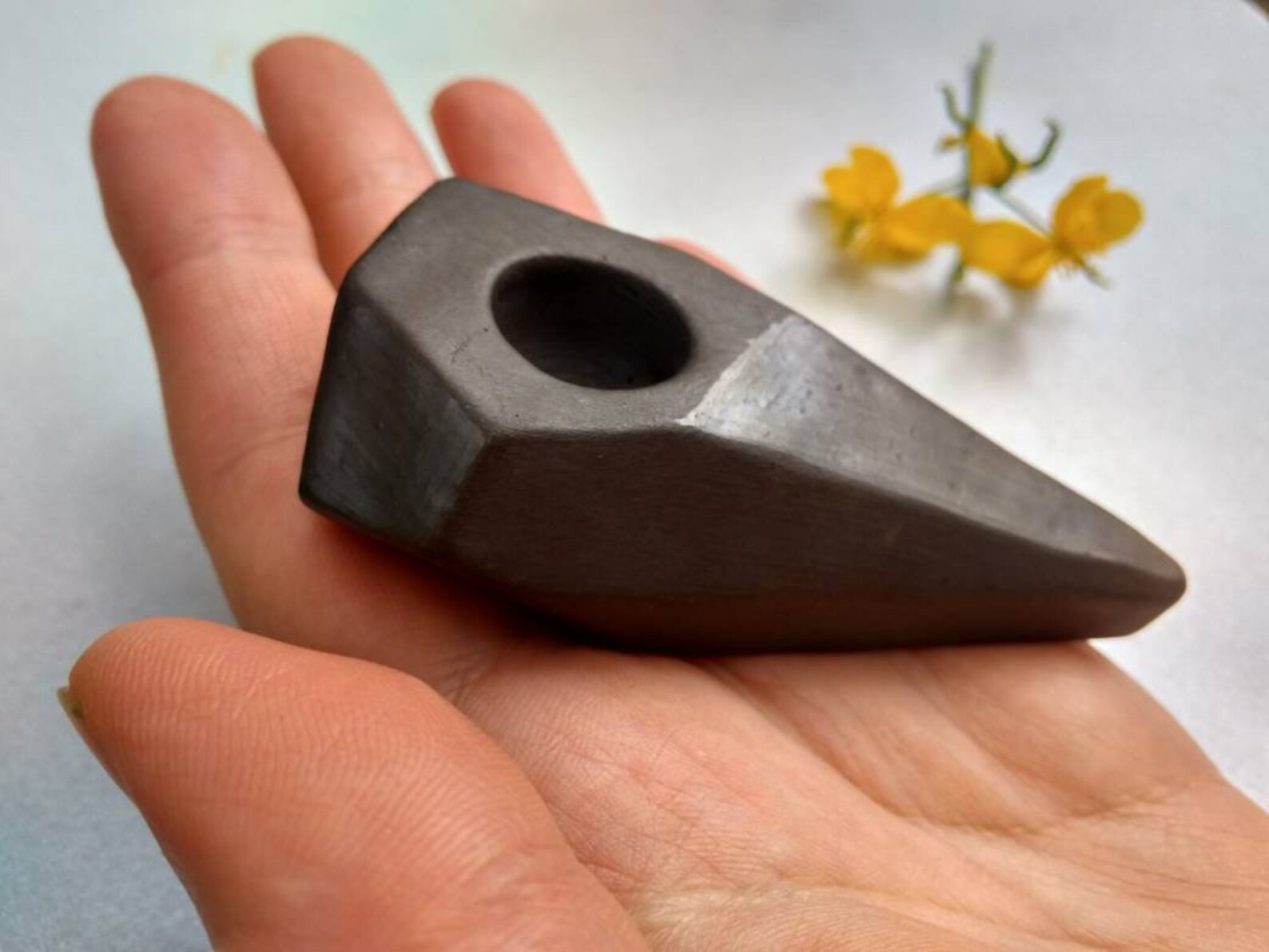 Black ceramic smoking pipe. Asimetric modern pocket pipe. | Etsy