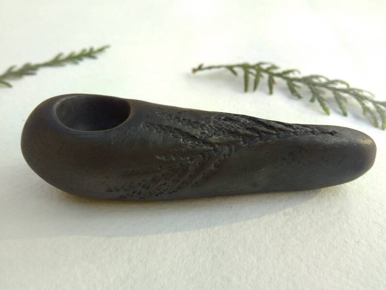 Small Black Smoking Pipe. Tiny Ceramic Pipe With Botanical Print ...