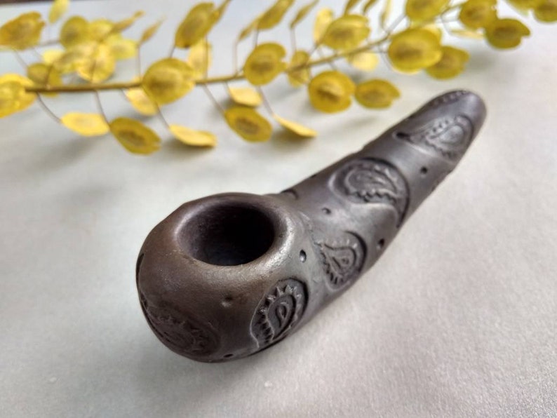 Ceramic Smoking Pipe. Matte Black Clay Pipe With Paisley Pattern. - Etsy