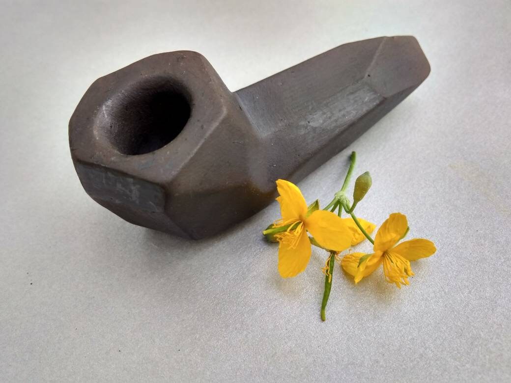 Black ceramic pocket pipe. Asimetric faceted smoking pipe. | Etsy