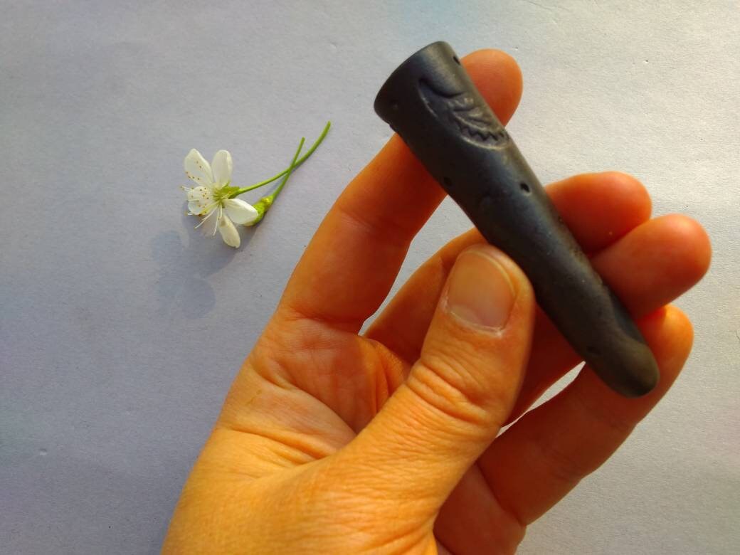 One-hitter pipe. Small black ceramic chillum with paisley | Etsy