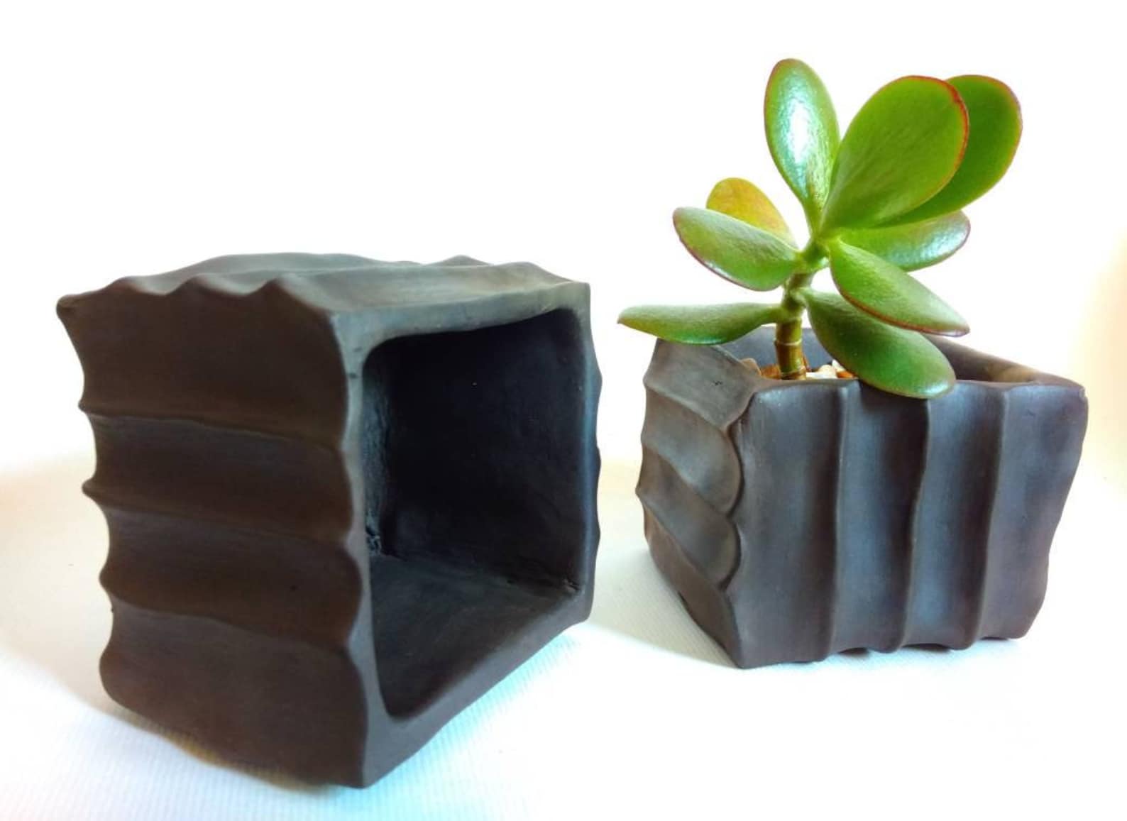 Small Square Black Ceramic Planter for Succulents. Modern | Etsy