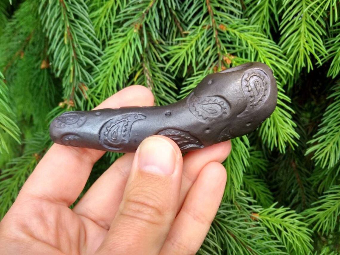 Ceramic smoking pipe. Matte black clay pipe with paisley | Etsy