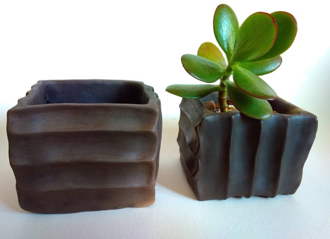 Small Square Black Ceramic Planter for Succulents. Modern | Etsy